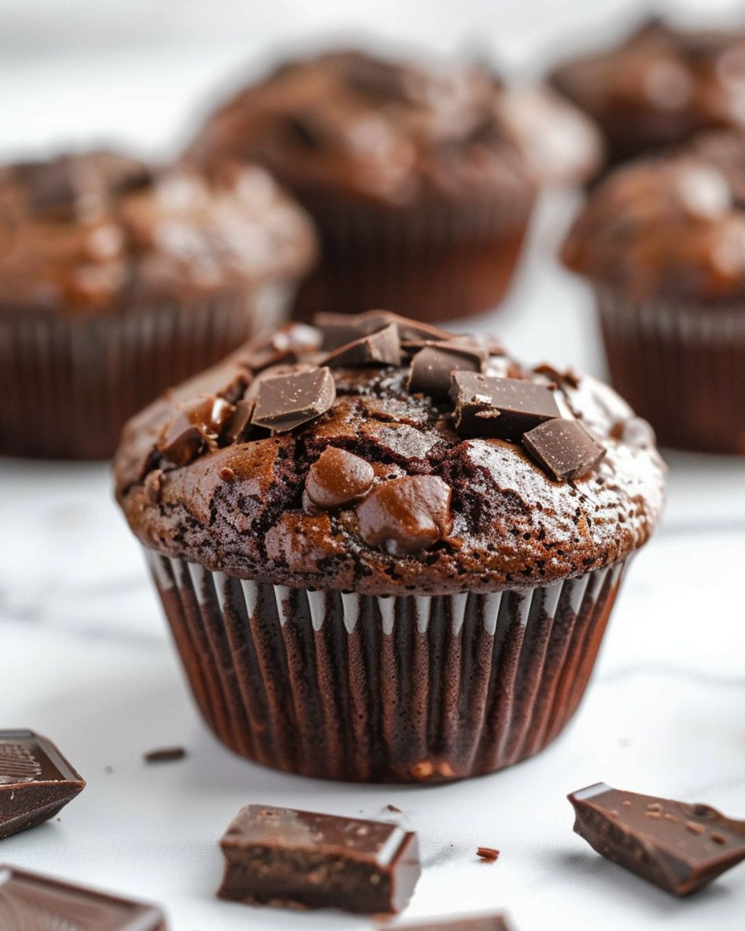 Fluffy Double Chocolate Chunk Muffins - Easy Bites Daily